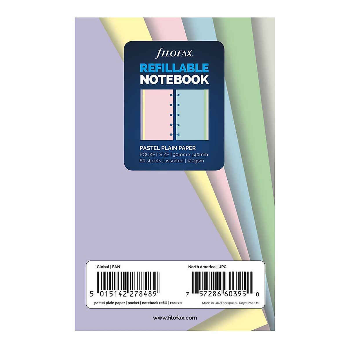 Filofax B122020, Notebook Refill, Pocket Size, Pastel colors, Plain Paper