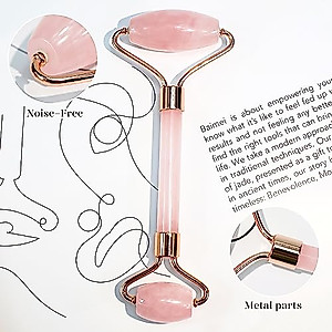 BAIMEI Jade Roller & Gua Sha, Face Roller, Facial Beauty Roller Skin Care Tools, Massager for Face, Eyes, Neck, Body Muscle Relaxing and Relieve Fine Lines and Wrinkles - Rose Quartz