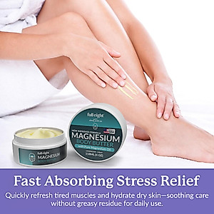 Magnesium Body Butter – Quick Ease for Tensed Legs, Tight Muscles & Sleep, Organic Ingredients with Pure Magnesium Oil, Exfoliating Topical Cream 4oz