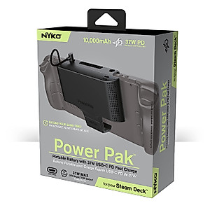 Nyko - Steam Deck Power Bank – 10000mAh Capacity Backup Battery Pack w/ 37w USB C Charger – PD 3.0 Fast Steam Deck Battery Bank – Play & Charge Portable High Capacity Power Bank for 1.25+ Hours