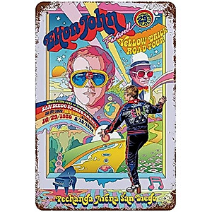 HCHANA Singer Elton John Metal Sign Iron Hanging Plate Vintage Wall Decor Iron Painting Plaque Poster Home Wall Farm House Novelty Gift for Women Men Teens 11.8 Inch ×7.9 Inch , White-style1