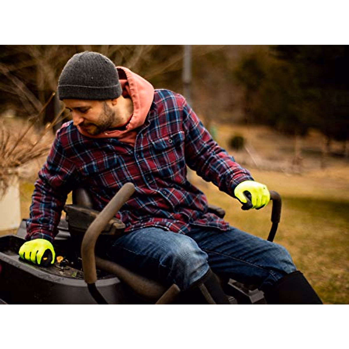 G & F 1516 6 Pairs Pack Premium High Visibility Low emissions Green Work and gardening Gloves for Men and Women. MicroFoam Textured Coated Palm and Fingers Gloves for Gardening Work, X-Large, Green