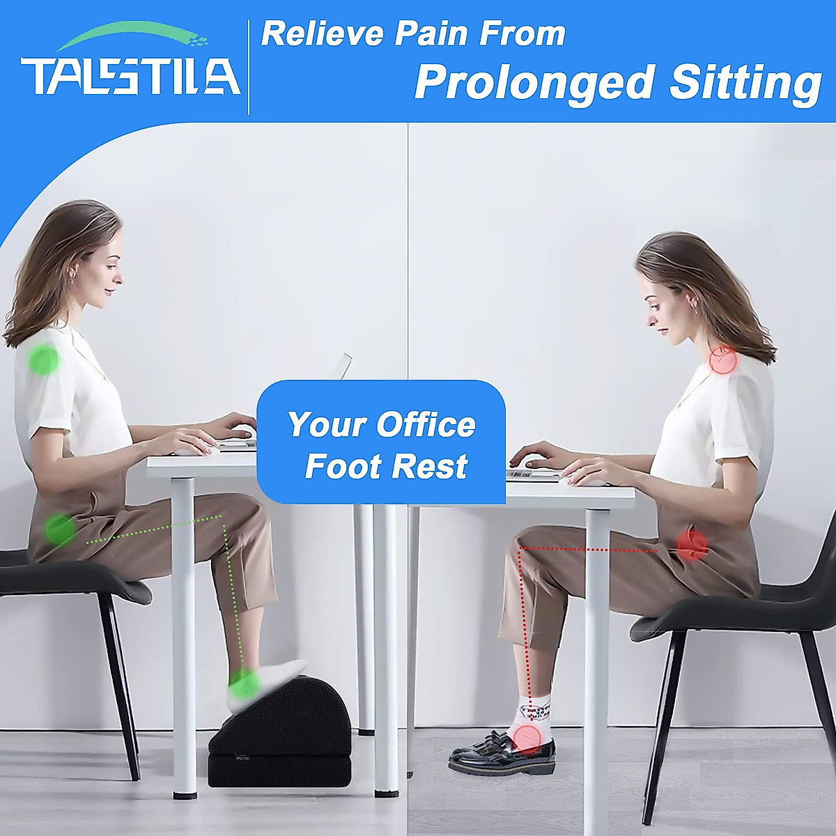 TALSTILA Foot Rest for Under Desk at Work, Office Desk Accessories - Foot Stool, Ergonomic Adjustable Memory Foam Footrest, Under Desk Footrest, for Office Desk & Office Chair - Back & Leg Pain Relief