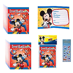 Unique Mickey Roaster Birthday Party Supplies Invitation Bundle Pack includes 24 Invitations and 1 Dinosaur Sticker Sheet