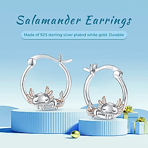 Axolotl Hoop Earrings Hypoallergenic 925 Sterling Silver Cute Animal Mexican Axolotl Earring for Women Axolotl Jewelry Gifts