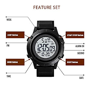 CKE Men's Digital Sports Watch Large Face Military Waterproof Watches for Men with Stopwatch Alarm
