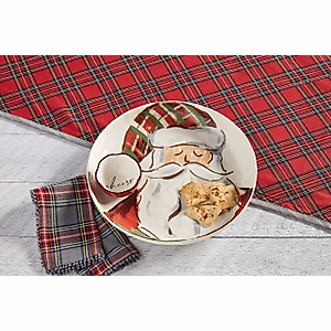 Mud Pie Tartan Christmas Santa Chip & Dip Set, chip 13" dia | dip 2 1/4" x 3 1/2" dia, Multi