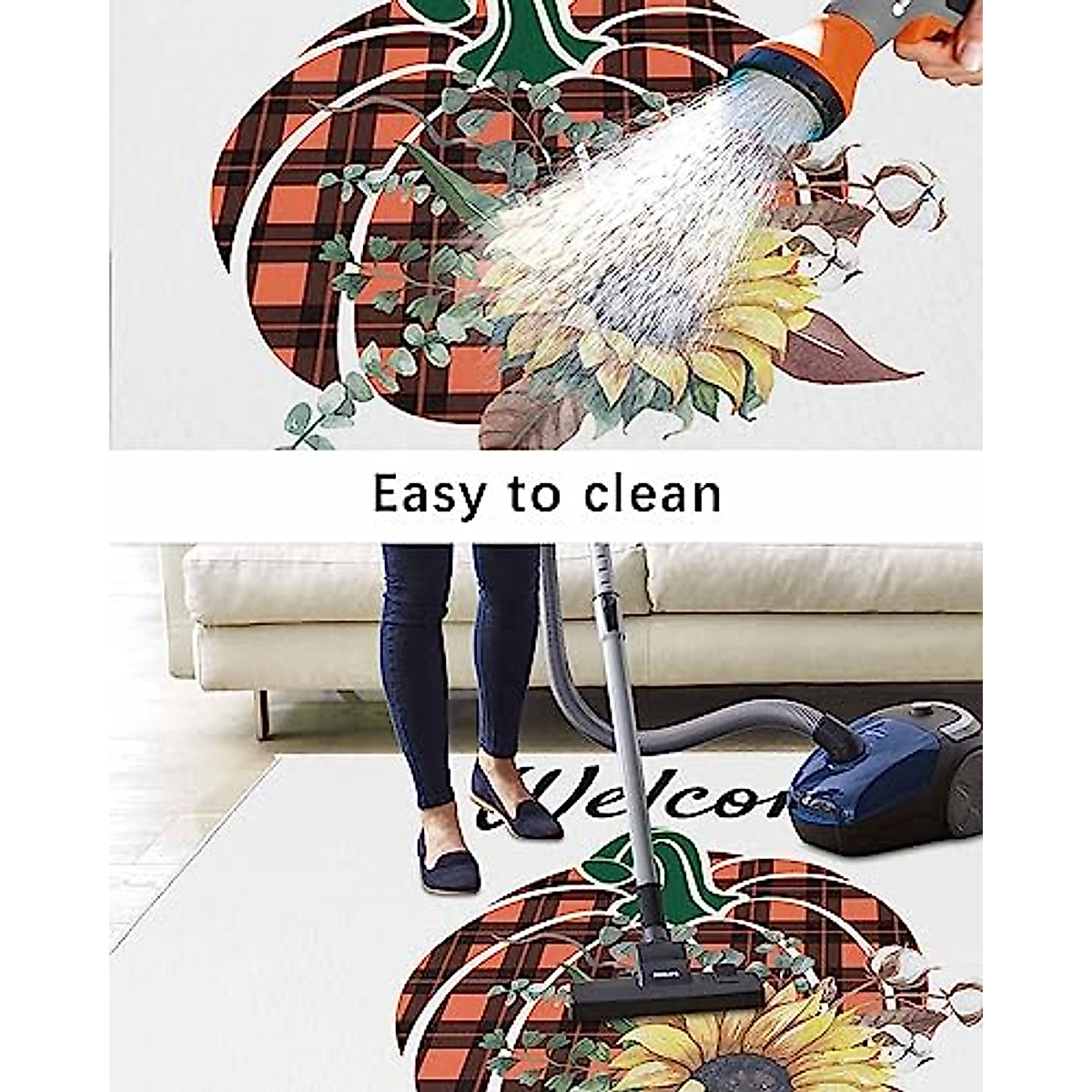 Farm Thanksgiving Buffalo Plaid Pumpkin Sunflower Cotton Outdoor Area Rug 4x6ft,RV Camping Rugs White Outside Mat Rubber Backing Carpet for Indoor Outdoor Patio Deck Porch Balcony