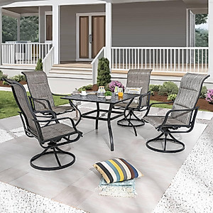 PatioFestival Patio Dining Set 5 Pieces Metal Outdoor Furniture Sets Outside Square Table Swivel Rocker Chairs with All Weather Frame (Grey)
