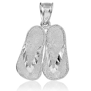 925 Sterling Silver 3d Flip Flops Summer Charm Sandal Pendant