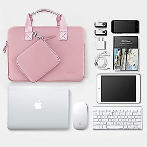 HSEOK Elastic Laptop Case 12.9 13 inch Sleeve Handbag with Small Case for 13 inch MacBook Air/Pro M2/M1, 12.9" iPad Pro 6th/5th/4th/3rd Gen, XPS13 and More 12.9-13 inch NoteBooks - Pink
