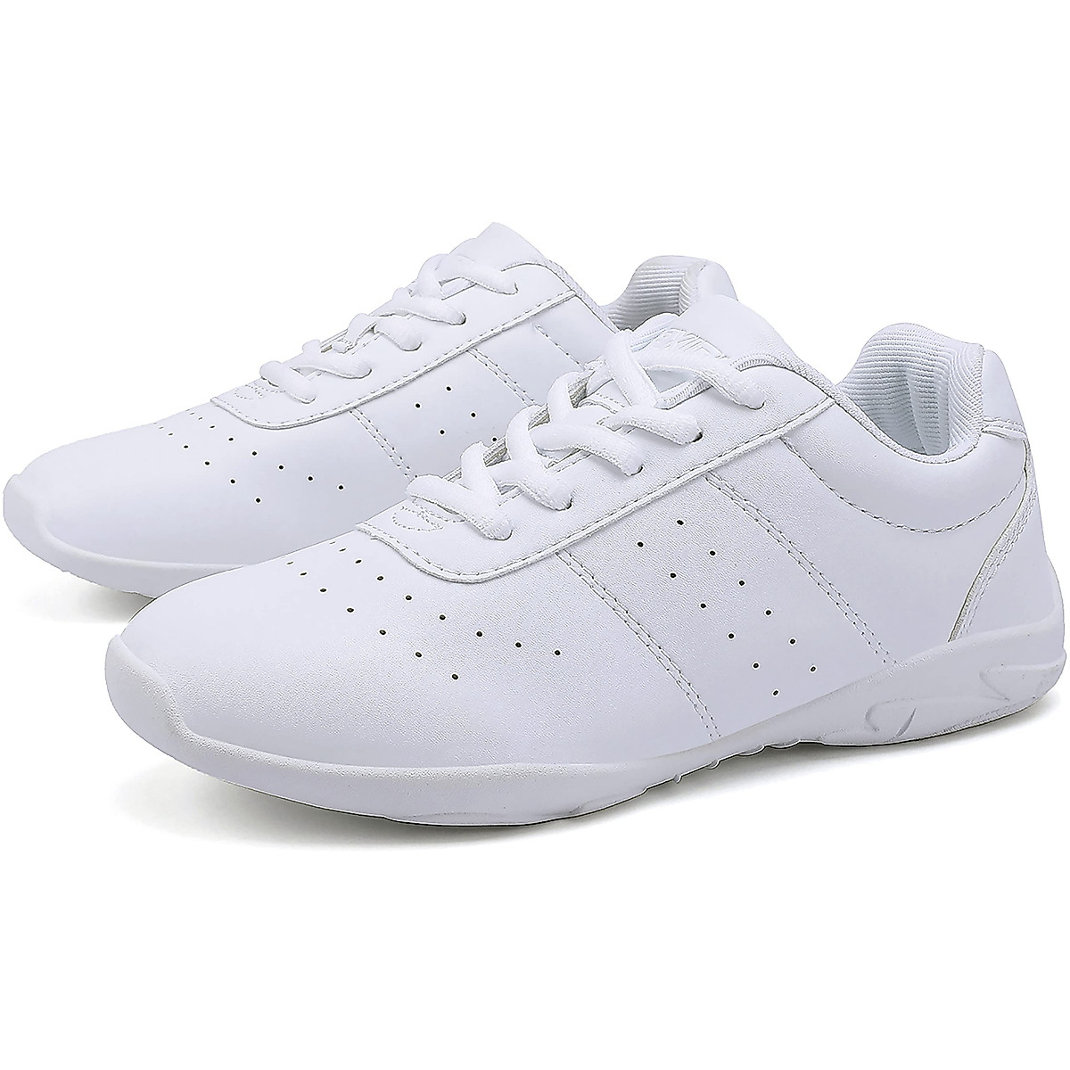 BAXINIER Youth Girls White Cheerleading Dancing Shoes Athletic Training Tennis Walking Breathable Competition Cheer Sneakers - White 2 Little Kid