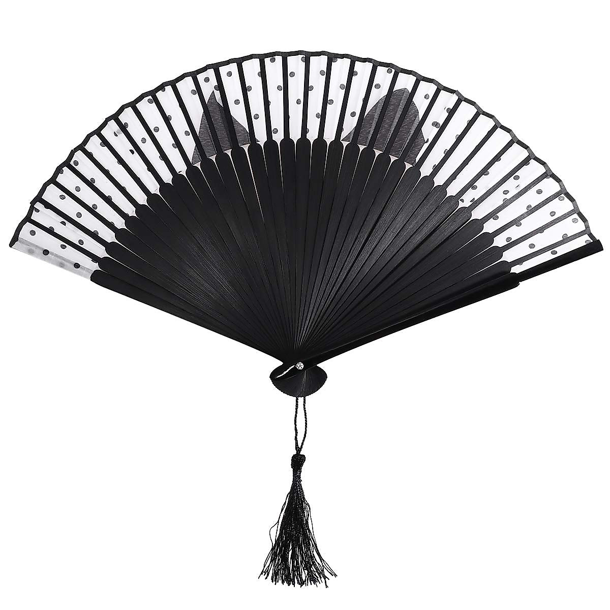 OULII Women Cartoon Cat Folding Silk Fan Handheld Fan (Black)