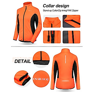 INBIKE Women's Cycling Jacket Biking Running Windbreaker Thermal Fleece Lined Reflective Coat for Cold Weather Winter Orange Medium