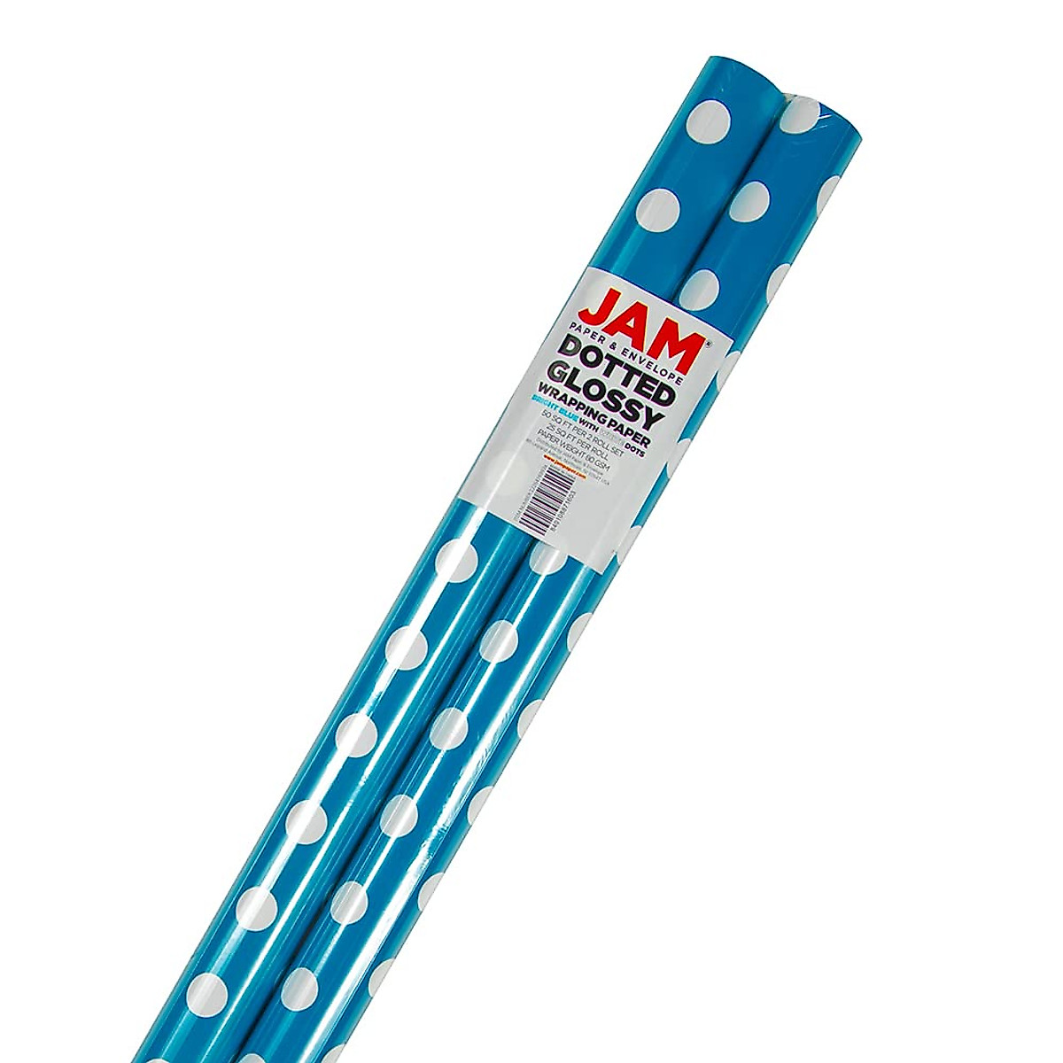 JAM Paper Gift Wrap - Polka Dot Wrapping Paper - 50 Sq Ft Total - Black with White Dots - 2 Rolls/Pack