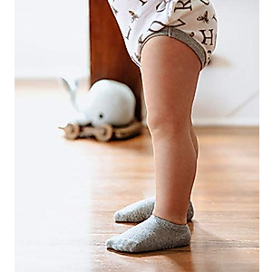 Burt's Bees Baby Baby Socks Ankle or Crew Height Made with Soft Organic Cotton - 6 Packs With Non-Slip Grips for Babies and Newborn Babies Heather Grey/White 2-3T