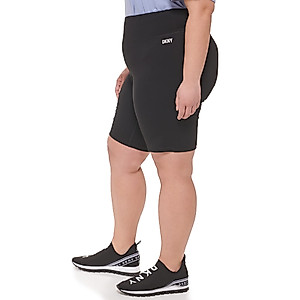 DKNY Women's Sport High Waist Logo Tape Bike Short, Black, 1X