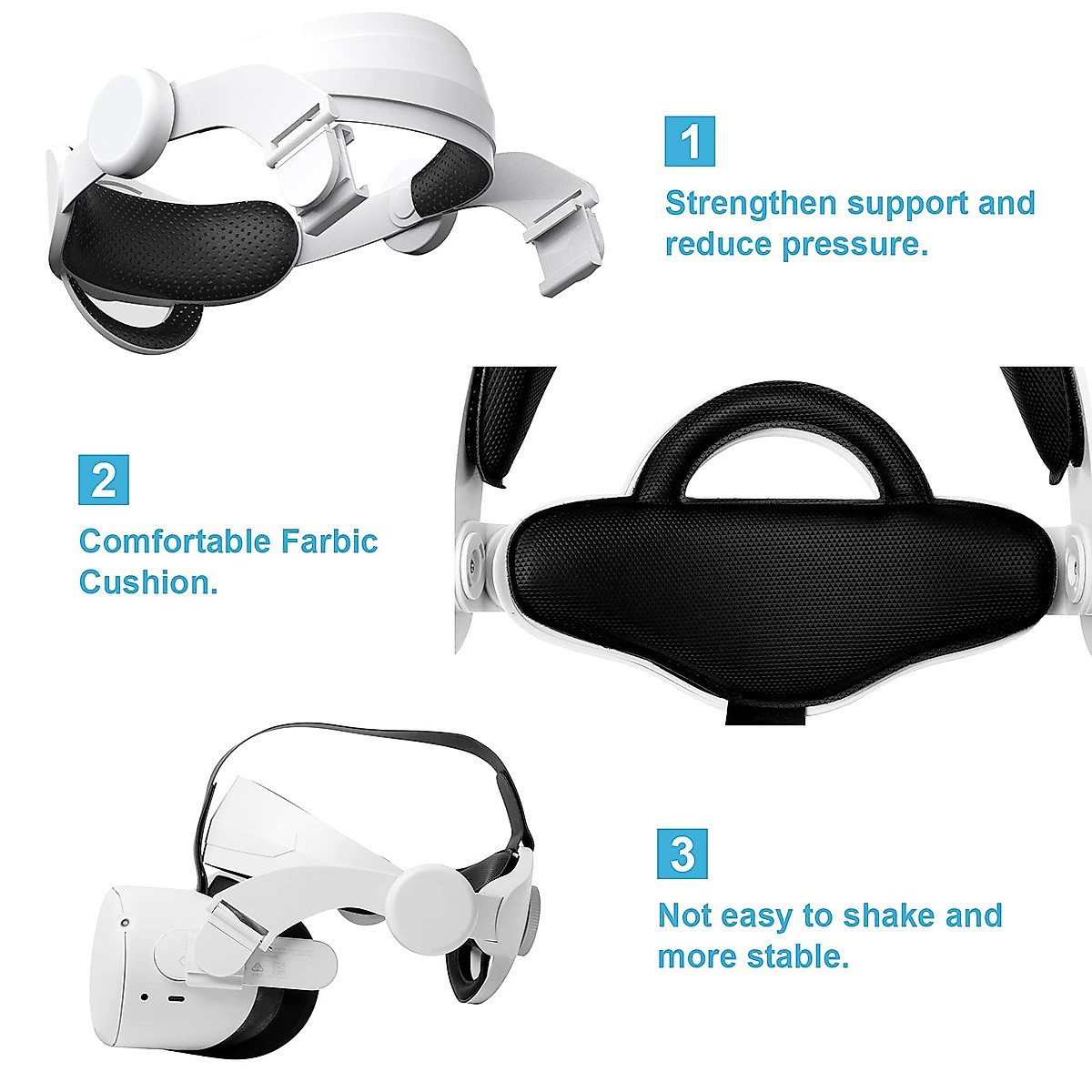 HUAYUWA Adjustable Head Strap with Head Cushion for Oculus Quest 2 VR Accessories, Replacement for Elite Strap Comfortable Protective Headband Enhanced Support and Reduce Head Pressure in VR, White 1