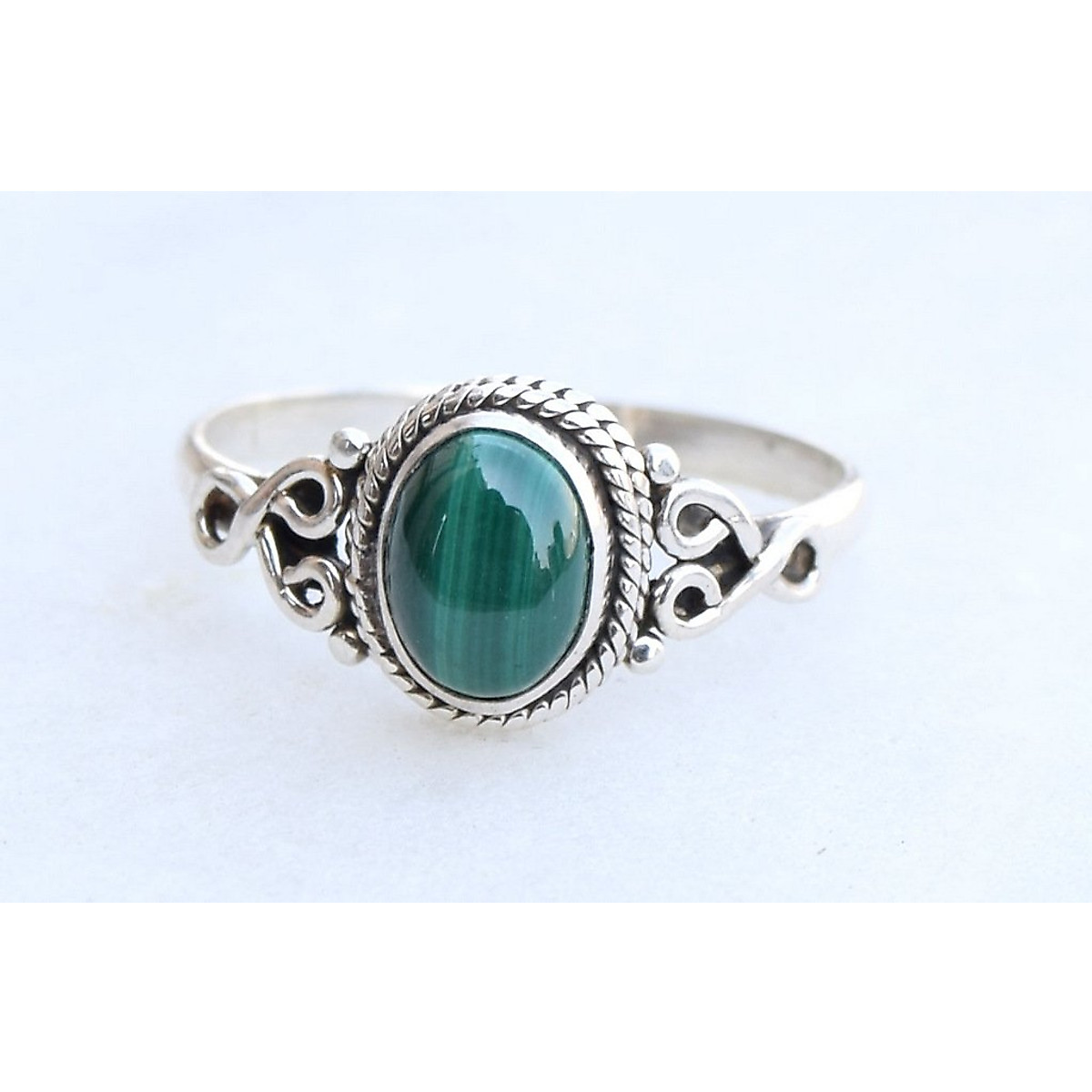 Malachite Stone Ring 925 Sterling Silver Statement Ring For Women Handmade Rings Gemstone Christmas Promise Ring Size US 7 Gift For Her