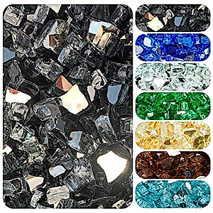 HOMEGLOW Fire Glass. Black 1/2 inch. Reflective Tempered Glass Rocks for Gas or Propane Fire Pit or Fireplace. 10 Pounds.