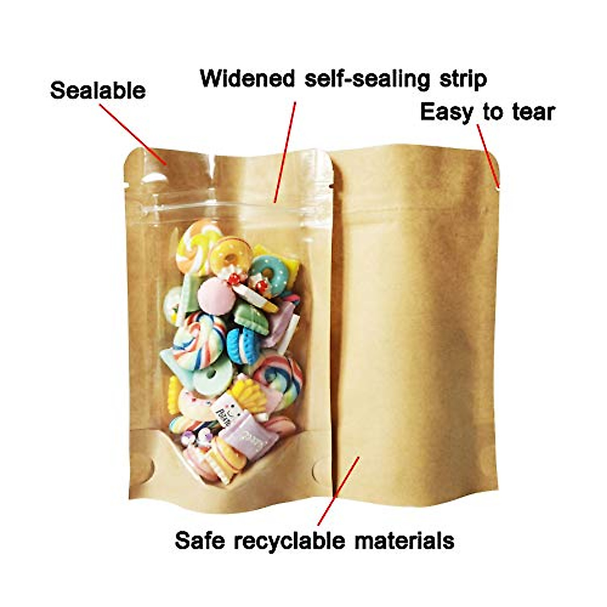 Couga Mall All-Purpose Kraft Paper Stand Up Bag, Zip Lock Reusable Kraft Package Bag Storage Pouch with Notch and Clear Front for Storing Seeds, Snack and Nuts – Brown – 50 PCS (4.7”7.8”(1220cm))