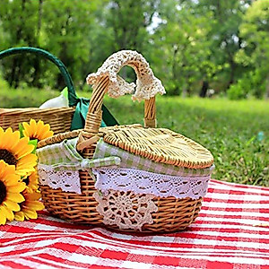 KHBNHJ Wicker Picnic Basket Camping Picnic Baskets with Double Lid and Handle Hand Woven Willow Basket for Picnic Camping Outdoor Party Park Beach