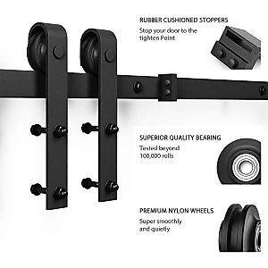 SmartStandard 36 x 84 in Glass Barn Door with 6.6FT Sliding Hardware Kit & Handle, Pre-Drilled Ready to Assemble, Waterproof PVC Coating, White, 5-Panel Glass