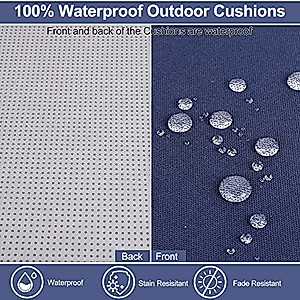 Justsafe Patio Chair Cushion Set, Thick Outdoor Seat Cushions for Patio Furniture, Waterproof Fadeshield Non-Slip Washable Covers, Durable Garden Sofa Couch Pads with Adjustable Strap (2PCS, Blue)