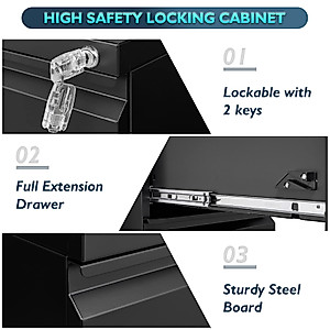 AFAIF 2 Drawer File Cabinet with Lock, Rolling File Cabinets for Home Office, Small Metal Filing Cabinet Office Drawers Under Desk for Letters/Legal/A4 Size, Assembly Required