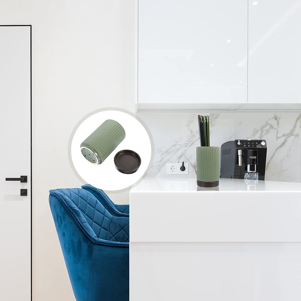 PAREKS Sunflower Decor Kitchen Chopsticks Holder Basket Ceramic Utensil Drying Rack Draining Cutlery Spoons Cage Tableware Organizer Caddy Spoon Forks Box Green Utensil Holder/1032