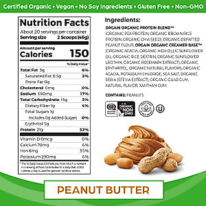 Orgain Organic Vegan Protein Powder (Peanut Butter, Creamy Chocolate Fudge) - 21g Plant Based Protein | Gluten Free | Dairy Free | No Sugar Added