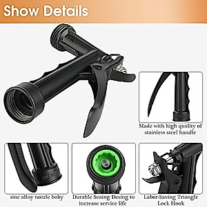 Yaogrifo Full Size Garden Hose Nozzles 2 Pack Heavy Duty Metal Pistol High Pressure Adjustable Spray Nozzles for Watering Cars Plants Flowers Pets (Black)