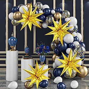60 Pcs Gold Star Balloons Explosion 12 Point Foil Cone Balloons Magic Starburst Balloons Large for Wedding Anniversary Backdrop Birthday Party Decorations