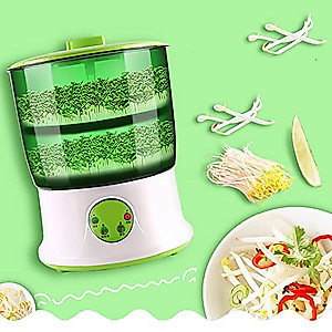 2-Layer Bean Sprouts Machine,110V 60Hz Automatic Intelligence Electronical Healthy Seed Sprouts Maker Function Large Capacity Seed Grow Homemade Also For Radish,Alfalfa,Wheatgrass,Broccoli Sprouts