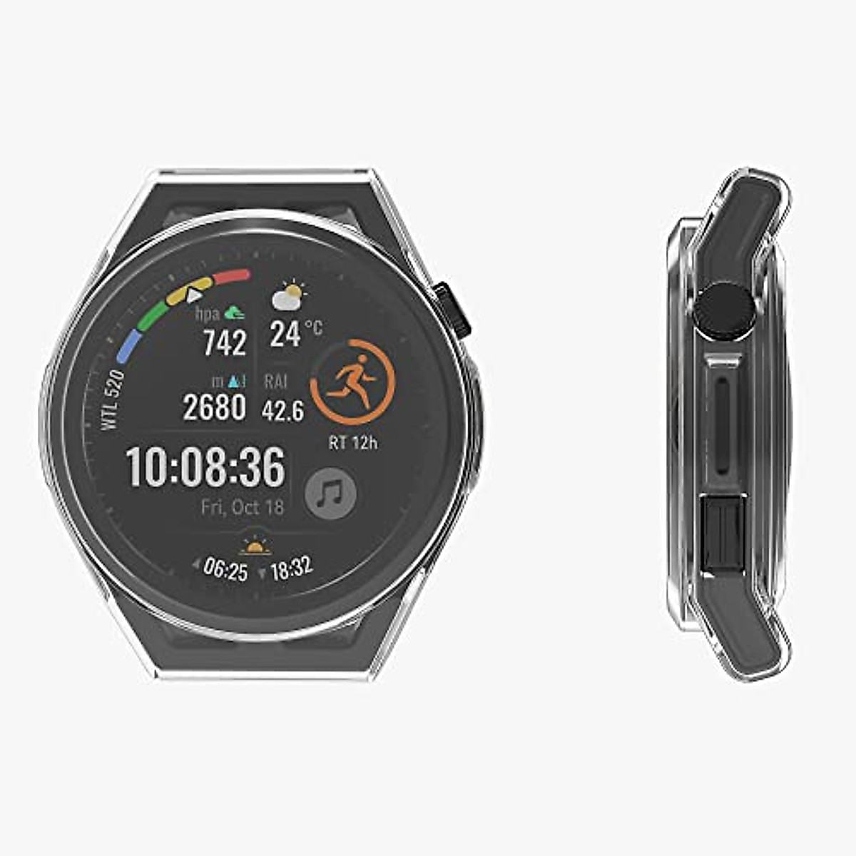 kwmobile Case Compatible with Huawei Watch GT Runner (Set of 2) - Smart Watch/Fitness Tracker Cover - Black/Transparent
