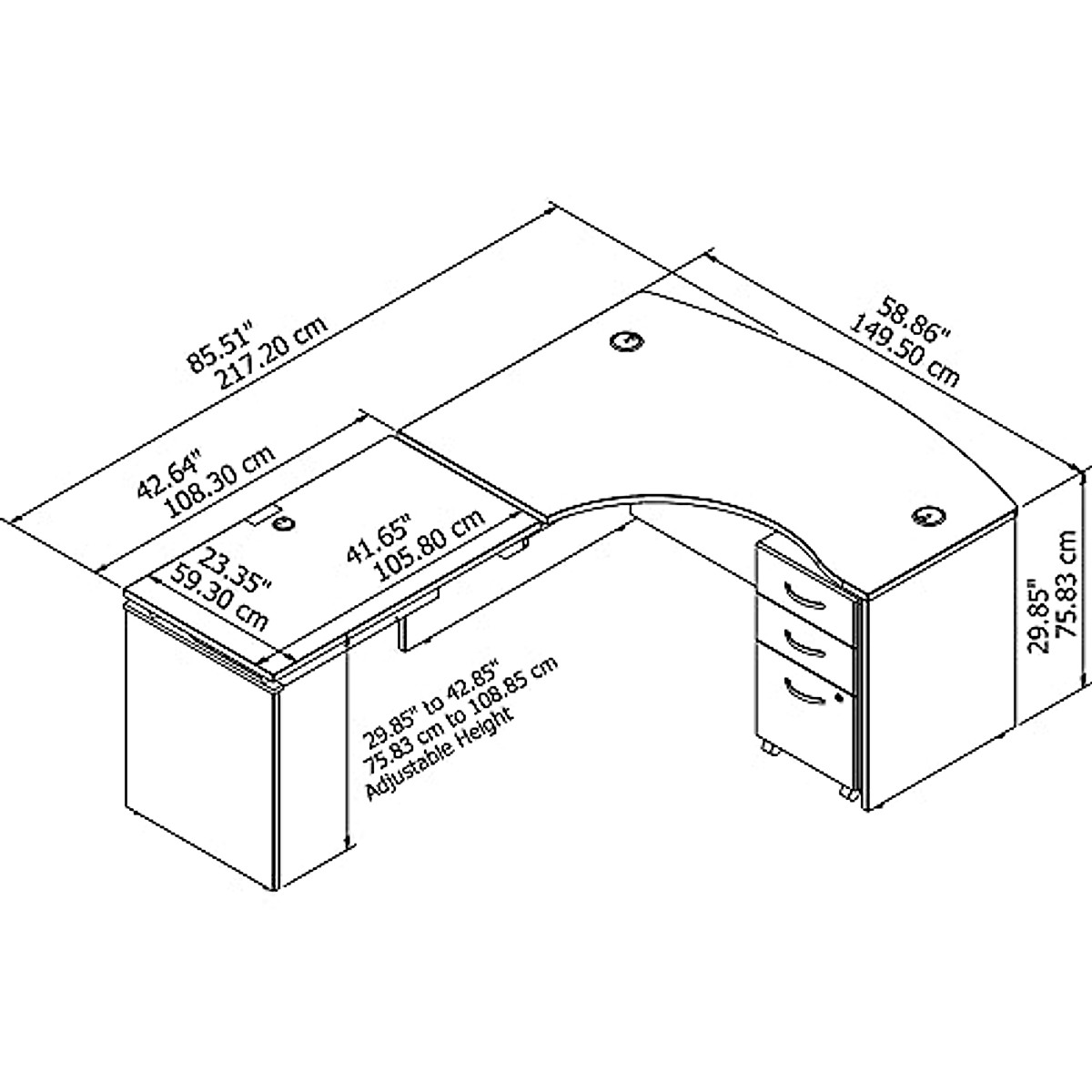 Bush Business Furniture Series C Left Hand 3 Position Sit to Stand L Shaped Desk with Mobile File Cabinet, 60W x 43D, Hansen cherry and Graphite Gray