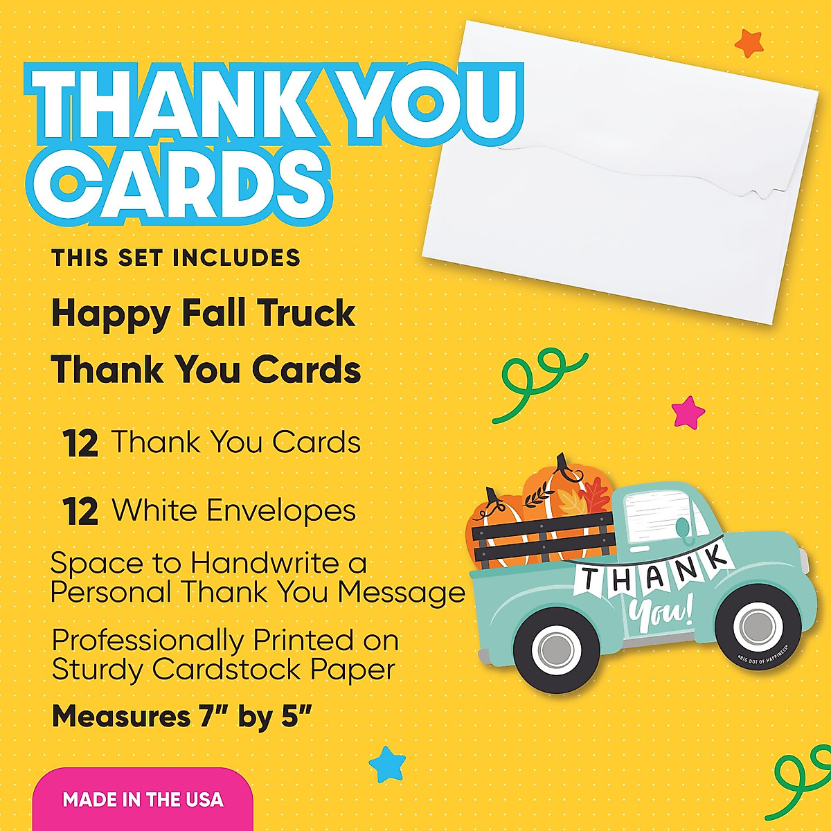 Big Dot of Happiness Happy Fall Truck - Shaped Thank You Cards - Harvest Pumpkin Party Thank You Note Cards with Envelopes - Set of 12