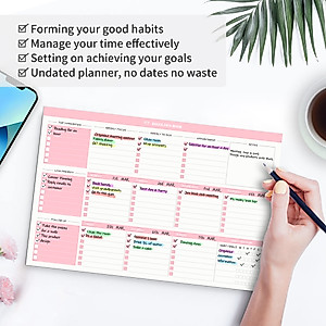 Weekly Planner Notepad Undated Weekly Goals Schedule Planner To Do List Notebook Tear Off Planning Pad Calendars Organizers Habit Tracker Journal for Man & Women,52 Weeks Pink (7x10")