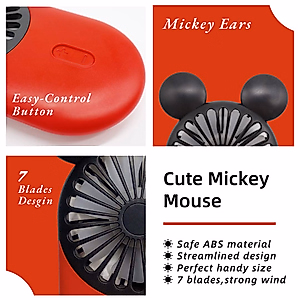 DecoLife Cute Personal Mini Fan, Handheld & Portable USB Rechargeable Fan with Beautiful LED Light, 3 Adjustable Speeds, Portable Holder, Perfect for Indoor Or Outdoor Activities, Cute Mouse (Blue)