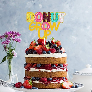 Gold Glitter Donut Grow Up Cake Topper, Doughnut Happy Birthday Cake Decor, Dessert Donut Theme Birthday Party Supplies, Donut Grow Up Party Decoration