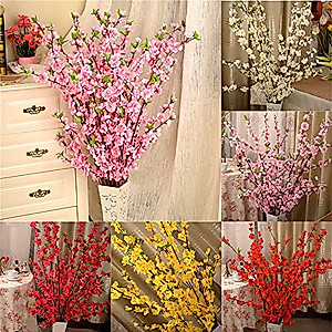 5Pcs Spring Peach Blossom Cherry Plum Bouquet Branch Silk Flower,Artificial Flowers Fake Flower for Wedding Home Office Party Hotel Yard Decoration
