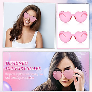 Flutesan 42 Pairs Heart Shaped Sunglasses Bulk Color Rimless Transparent Frameless Glasses for Women Summer Party Favor(Pink)