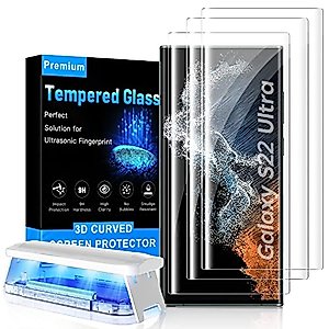 Mowei [3-Pack] for Galaxy S22 Ultra Screen Protector [Fully Support Fingerprint & S Pen] 3D Curved Tempered Glass for Samsung S22 Ultra 5G [Impact & Scratch Protection]