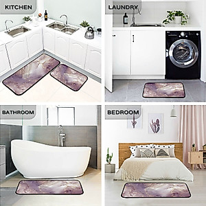 BOENLE Kitchen Rugs and Mats Non Skid Washable Kitchen Rug Set 2 Piece Purple Marble Carpet Ergonomic Comfort Standing Mat for Kitchen,Bathroom, Laundry