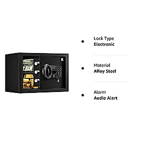 Tenamic Safe Box 0.8 Cuft Fireproof Waterproof Home Safe, Keypad Small Lock Box Cabinet Safes, Solid Alloy Steel Office Hotel Home Mini Safe, Black