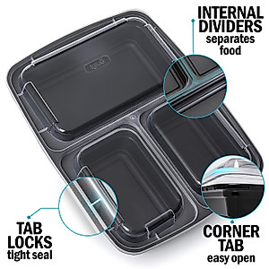 Igluu Meal Prep Containers [10 pack] 3 Compartment with Airtight Lids - Plastic Food Storage Bento Box - BPA Free - Reusable Lunch Boxes - Microwavable, Freezer and Dishwasher Safe (32 oz)