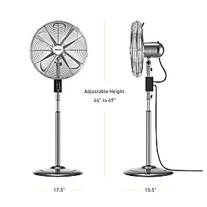 HOLMES 16" Chrome Digital Stand Fan, 75° Oscillation, 3 Speeds, 4 Blades, 3 Modes, Adjustable Height, 18° Head Tilt, Ideal for Home, Bedroom or Office, Remote Control