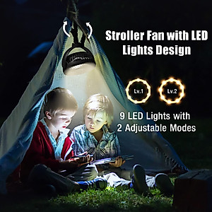 Portable Stroller Fan 65 Working Hours, Small Fan with LED Lights, 12000 Capacity Battery Operated Fan with Tripod Legs, Rechargeable USB Fan, Peloton Fan for Treadmill, Camping, Travel, Bed(Black)