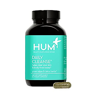HUM Daily Cleanse Clear Skin Vitamins & Acne Reducing Chlorella + Spirulina - Natural Digestive Cleanse with Green Algae, Detoxing Herbs & Minerals - Daily Body Detox & Skin Supplement (60 Capsules)