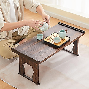 GZQWDC Japanese Floor Table,Small Coffee Table & Tea Table, Altar Table for Meditation,Low Table for Sitting on The Floor,Wood Bed Table Trays with Foldable Legs,Bed Laptop Desk